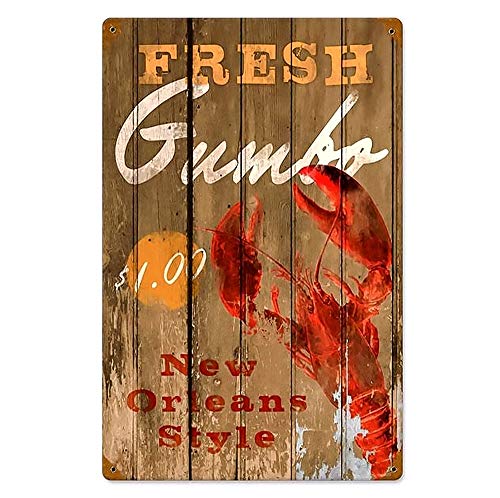 New Orleans Crawfish Vintage Metal Sign Fresh Gumbo Tin Signs Best Wall Decor Gift for Seafood Shop/Home/Kitchen/Lobster Party 8 x 12 Inches