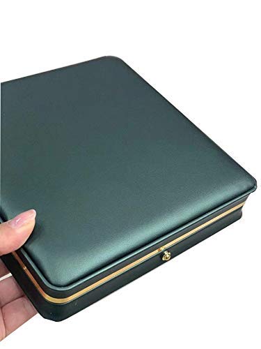 JunningGor Blackish Green Premium Leather Box Wedding Jewelry Set Display Case Storage Holder (For Pearl Necklace)
