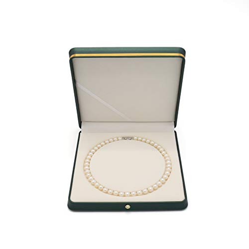JunningGor Blackish Green Premium Leather Box Wedding Jewelry Set Display Case Storage Holder (For Pearl Necklace)
