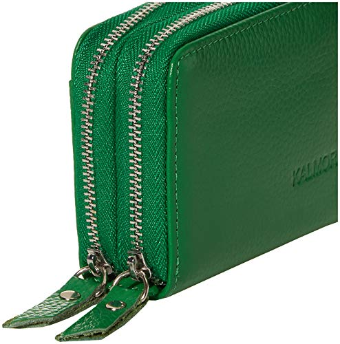 KALMOR Wallets for Women Leather Double Zipper RFID Blocking Purse with Coin Pocket, Green, 4. 25β x 3. 0β x 1.5β