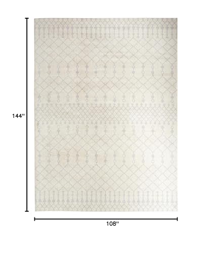 Nourison Astra Machine Washable Moroccan Ivory 9' x 12' Area Rug, Easy Clean, Non Shedding, Bed Room, Living Room, Dining Room, Kitchen (9x12)