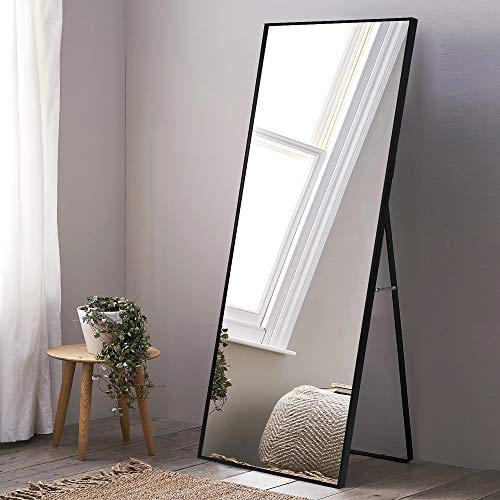 CONGUILIAO Full Length Mirror, 65" × 24" Standing Body Mirror, Large Floor Mirror, Full Standing Mirror, Standing Hanging or Leaning, Wall-Mounted Mirror Dressing Mirror, Aluminum Alloy Frame, Black