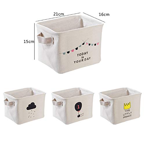 UJLN Mini Storage Bags Desktop Storage Bags Cotton Linen Storage Basket Foldable Storage Bins Family Organizer Box Decorative Bag 2Pcs (Crown)