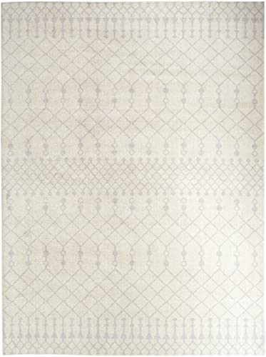 Nourison Astra Machine Washable Moroccan Ivory 9' x 12' Area Rug, Easy Clean, Non Shedding, Bed Room, Living Room, Dining Room, Kitchen (9x12)
