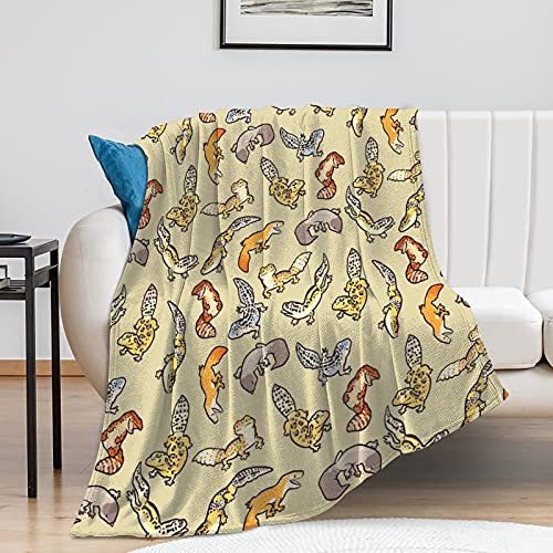 Hon-Lally Cartoon Cute Leopard Gecko Pattern Blanket Throw Warm Cozy Flannel Fleece Lightweight Plush for Living Room Bedroom Sofa Couch for Kids and Adults - 40inchx50inch White-style