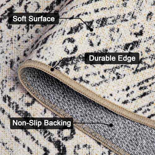 Area Rugs 9x12 Living Room: Large Machine Washable Rug with Non-Slip Backing Non Shedding Stain Resistant, Soft Geometric Moroccan Carpet for Dining Room Bedroom Nursery Home Office-Deep Gray/Cream