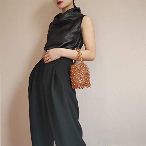 YUSHINY Women Amber Colored Transparent Acrylic Beaded Handmade Bucket Bag for Wedding Party