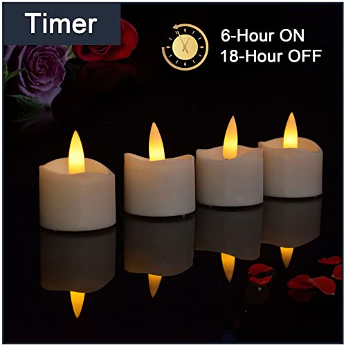 Actpe Timer Tealight Candles with Flickering Flame, 12pcs Realistic Bright Unscented Small LED Electric Fake Battery Operated Candle for Seasonal & Festival Celebration, Warm White