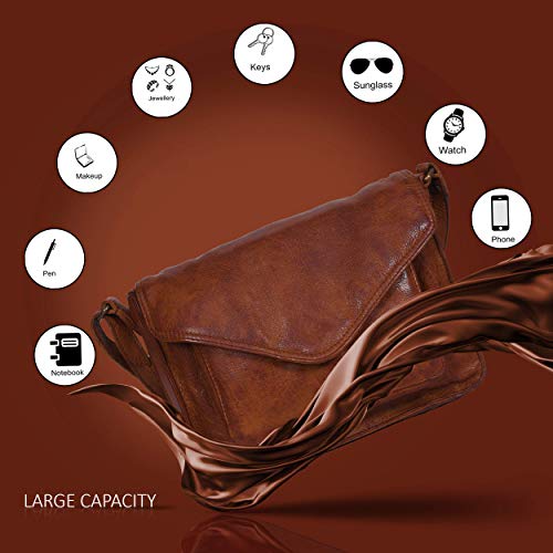 Genuine Leather Classic Flapover Crossbody Purse for Women Small Cute Tote/Bag (Tan Wash)
