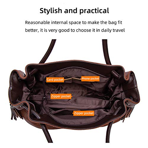 MINTEGRA Handbags for Women Hobo Shoulder Bags with Tassel Large Capacity Top Handle Bucket Bags