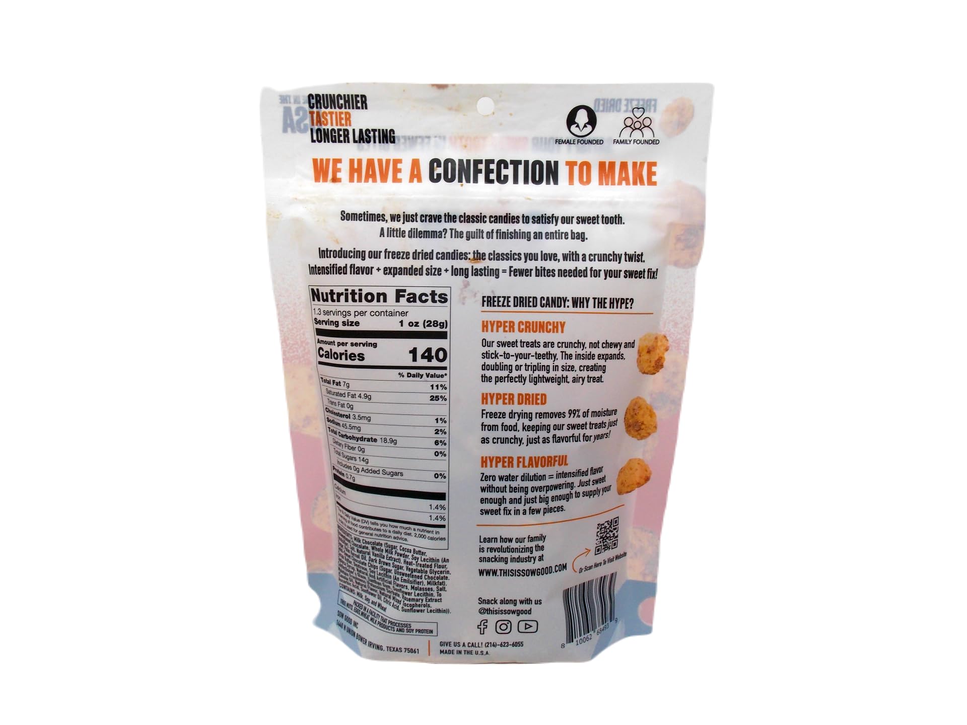 Sow Good Freeze Dried Candy 4 Flavor Variety - (1) Each: Crunchy Worms, Crunchy Bears, Cookie Dough Bombs, Lil' Mints (1.3-1.9 Ounces) Plus Recipe Booklet Bundle