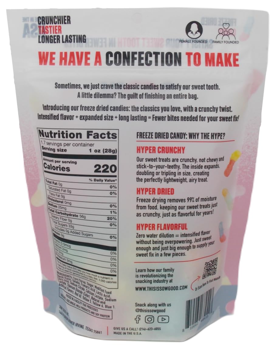 Sow Good Freeze Dried Candy 4 Flavor Variety - (1) Each: Crunchy Worms, Crunchy Bears, Cookie Dough Bombs, Lil' Mints (1.3-1.9 Ounces) Plus Recipe Booklet Bundle