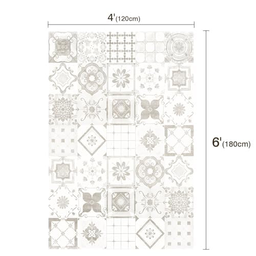 YUNHECHUHAI Natural Collection Area Rug, Thickened with Silicone-Backed Non-Slip Design, Odor-Free, Non-Shedding, Easy to Maintain. Ideal for Living, Dining, Bedroom(Geometry - Gray/White, 4x6ft)
