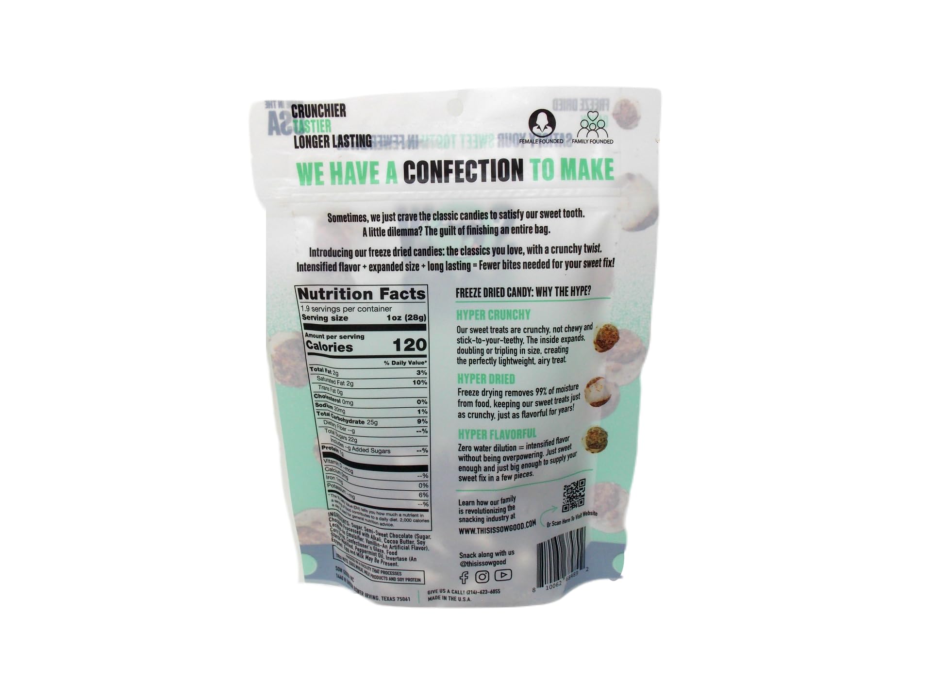 Sow Good Freeze Dried Candy 4 Flavor Variety - (1) Each: Crunchy Worms, Crunchy Bears, Cookie Dough Bombs, Lil' Mints (1.3-1.9 Ounces) Plus Recipe Booklet Bundle