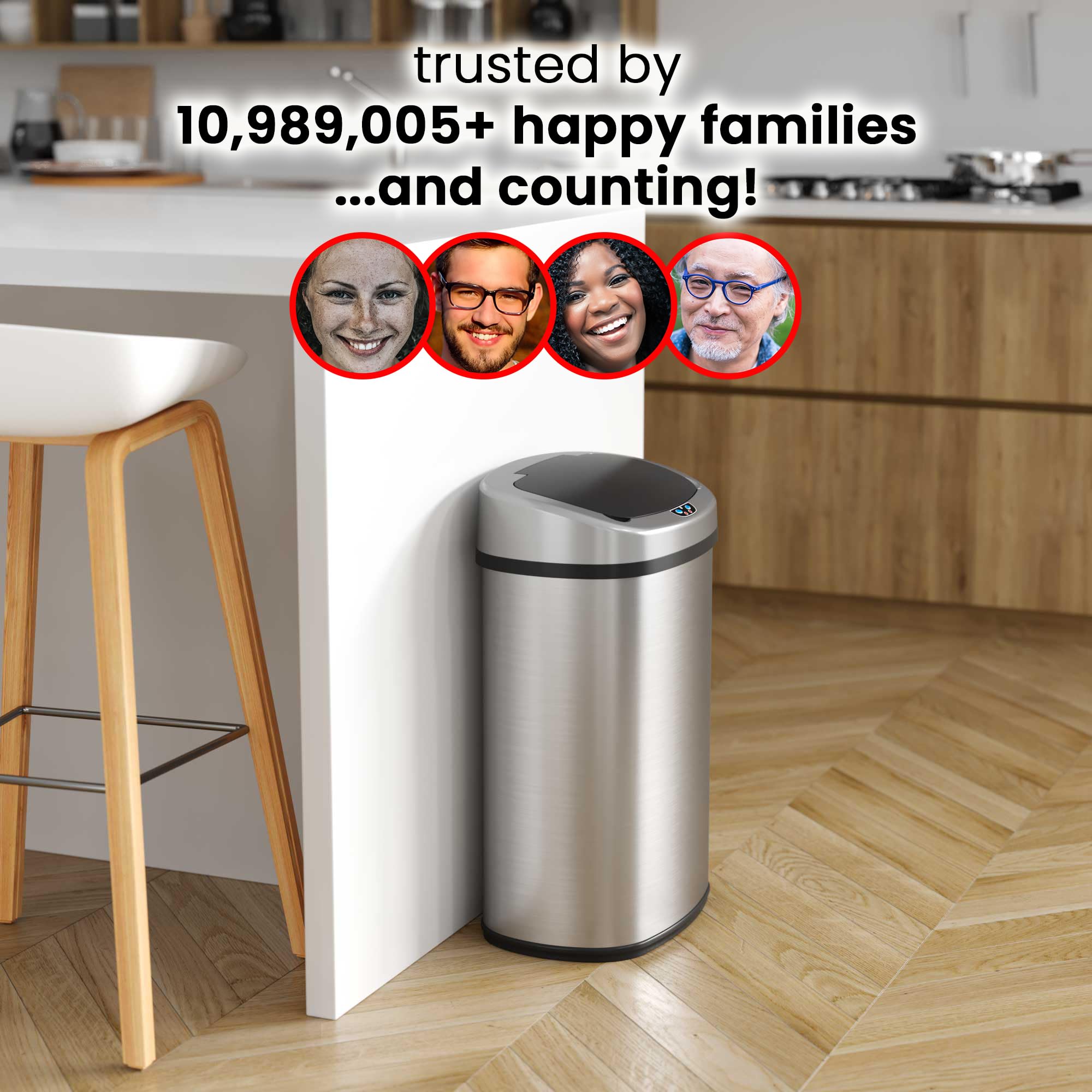 iTouchless 13 Gallon SensorCan Touchless Trash Can with Odor Control System, Stainless Steel, Oval Shape Kitchen Bin