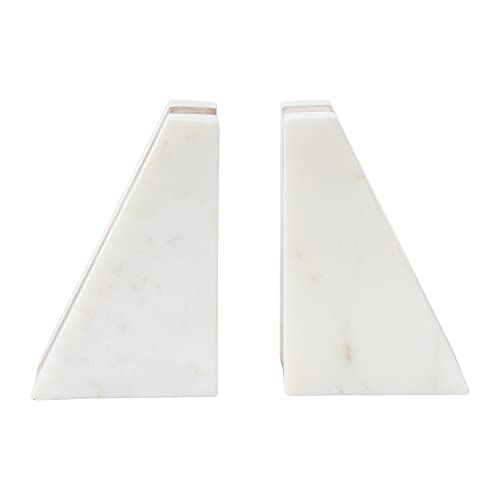 Main + Mesa Marble Geometric Bookends with Wood Inlay, White