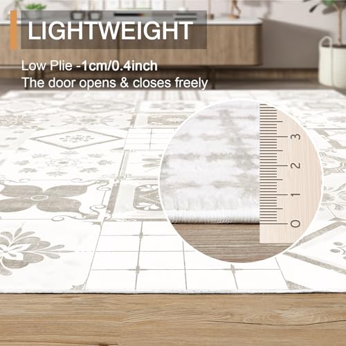 YUNHECHUHAI Natural Collection Area Rug, Thickened with Silicone-Backed Non-Slip Design, Odor-Free, Non-Shedding, Easy to Maintain. Ideal for Living, Dining, Bedroom(Geometry - Gray/White, 4x6ft)