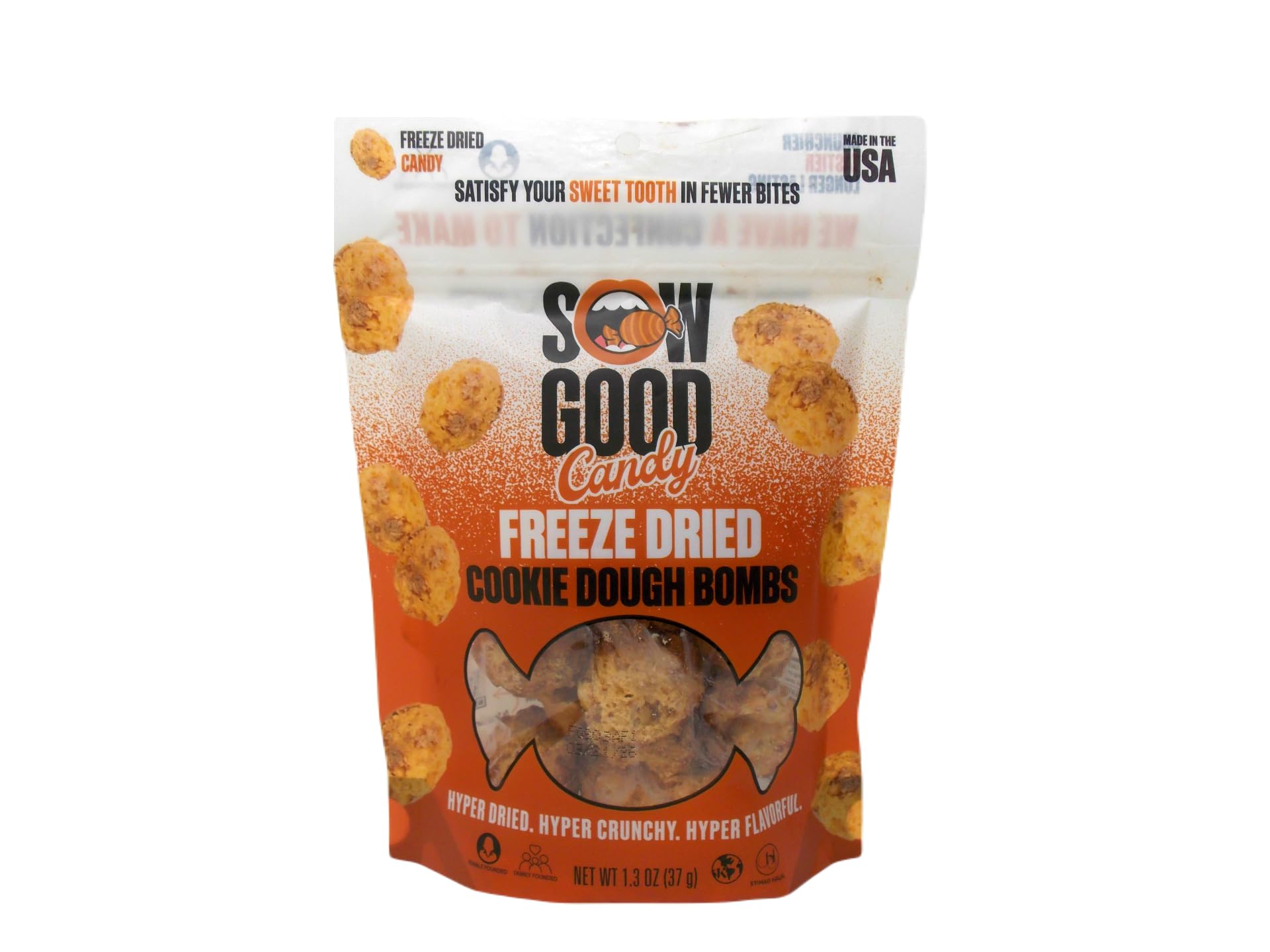 Sow Good Freeze Dried Candy 4 Flavor Variety - (1) Each: Crunchy Worms, Crunchy Bears, Cookie Dough Bombs, Lil' Mints (1.3-1.9 Ounces) Plus Recipe Booklet Bundle