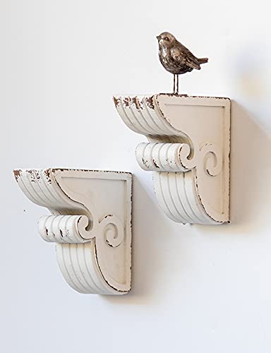 1 Pair Distressed White Decorative Bookends , Shabby Chic Vintage Farmhouse Wood Bookends, Rustic Corbels Shelf Brackets, Bookends for Heavy Books, Book Ends for Office, Home Decoration and Gift