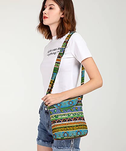 OPQRSTU Women's Retro Small Size Canvas Shoulder Bag Hippie Hobo Crossbody Handbag Casual Tote (Green)