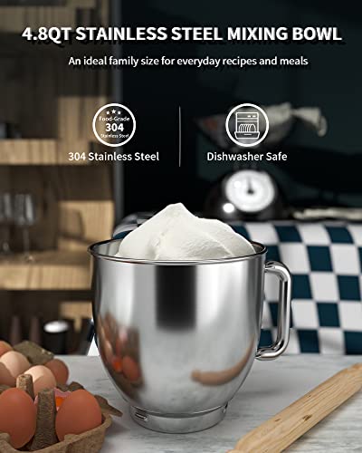 Stand Mixer, CWIIM 10+P Speed 5 QT Food Mixer with Dough Hook Whisk Beater Splash Guard Mixing Bowl, Tilt-Head Kitchen Electric Mixer for Baking Egg Bread Cakes Cookie Pizza Salad (White)