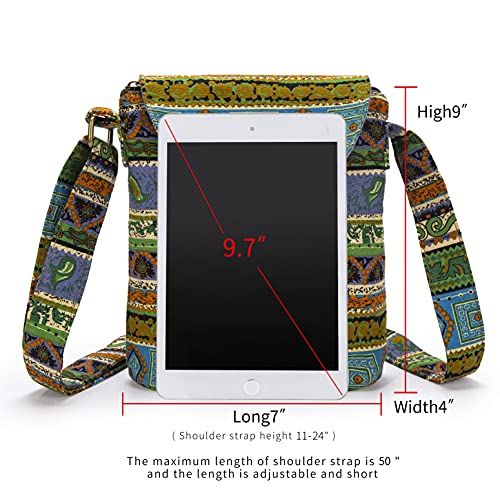 OPQRSTU Women's Retro Small Size Canvas Shoulder Bag Hippie Hobo Crossbody Handbag Casual Tote (Green)