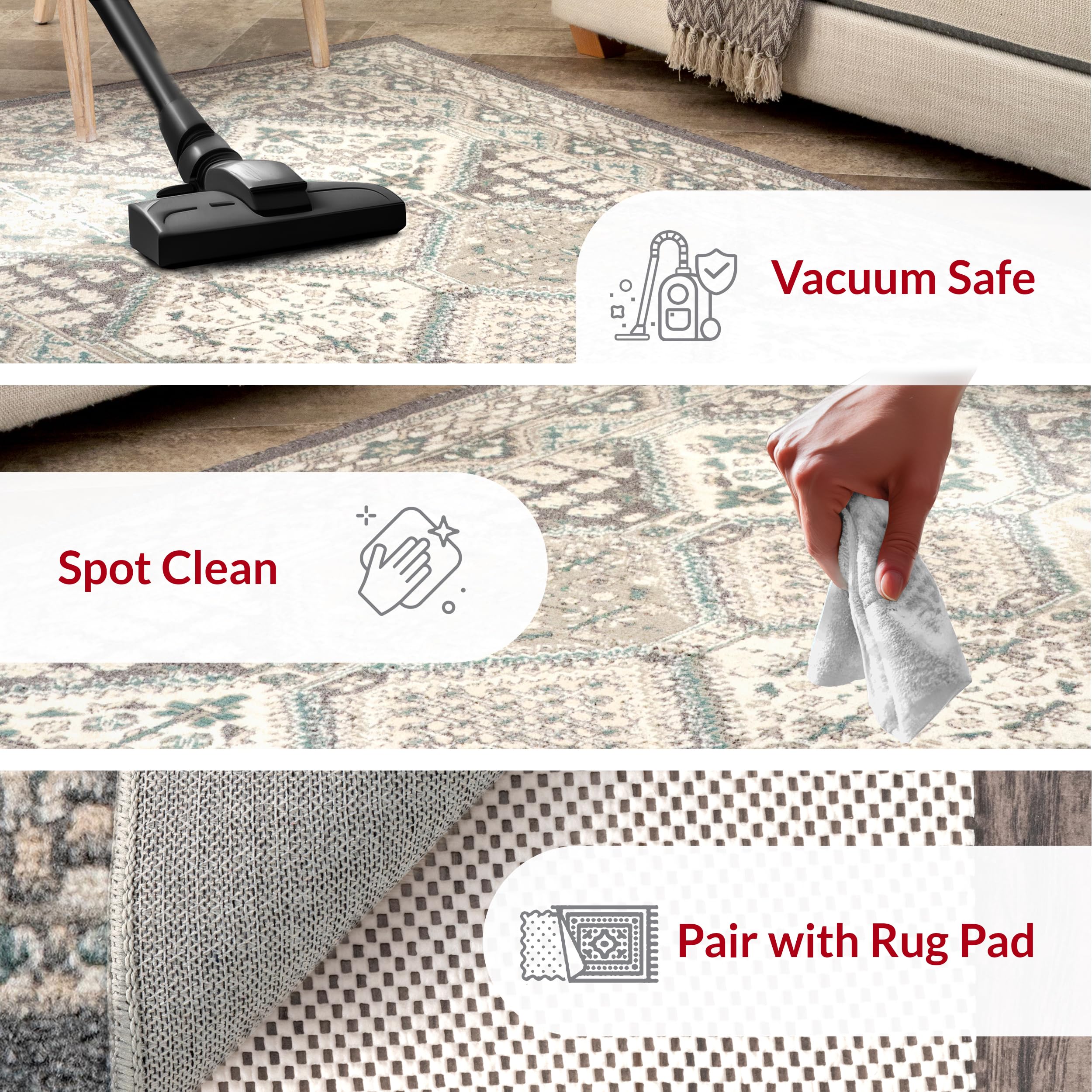 nuLOOM 9x12 Becca Traditional Tiled Area Rug, Charcoal, Faded Transitional Design, Stain Resistant, For Bedroom, Dining Room, Living Room, Hallway, Office, Kitchen, Entryway