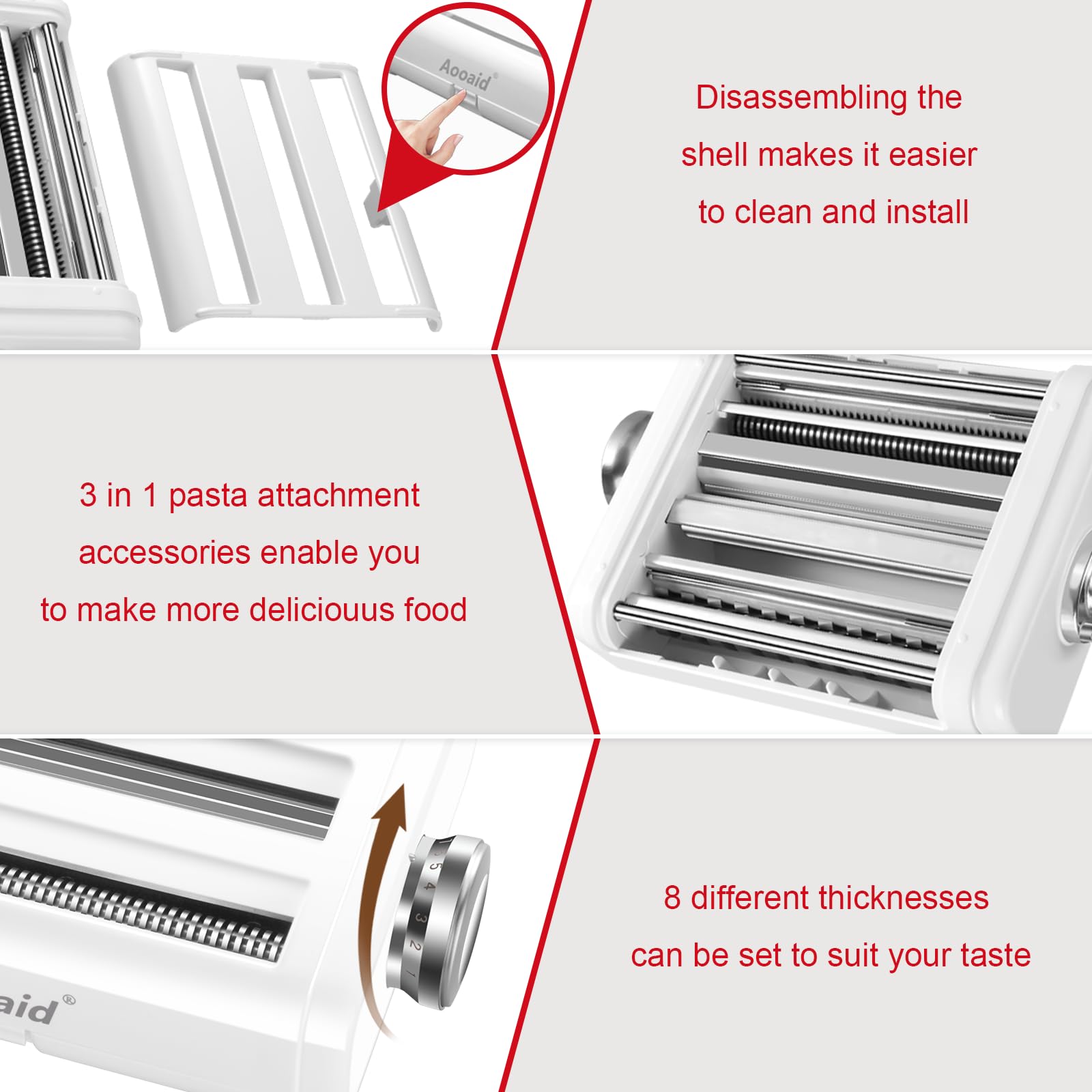 Pasta Maker Attachment for ALL KitchenAid Stand Mixers,Noodle Maker Kitchen Aid Mixer Accessories 3-in-1 Including Dough Roller Spaghetti Fettuccine Cutter and Cleaning Brush - Pasta Roller and Cutter