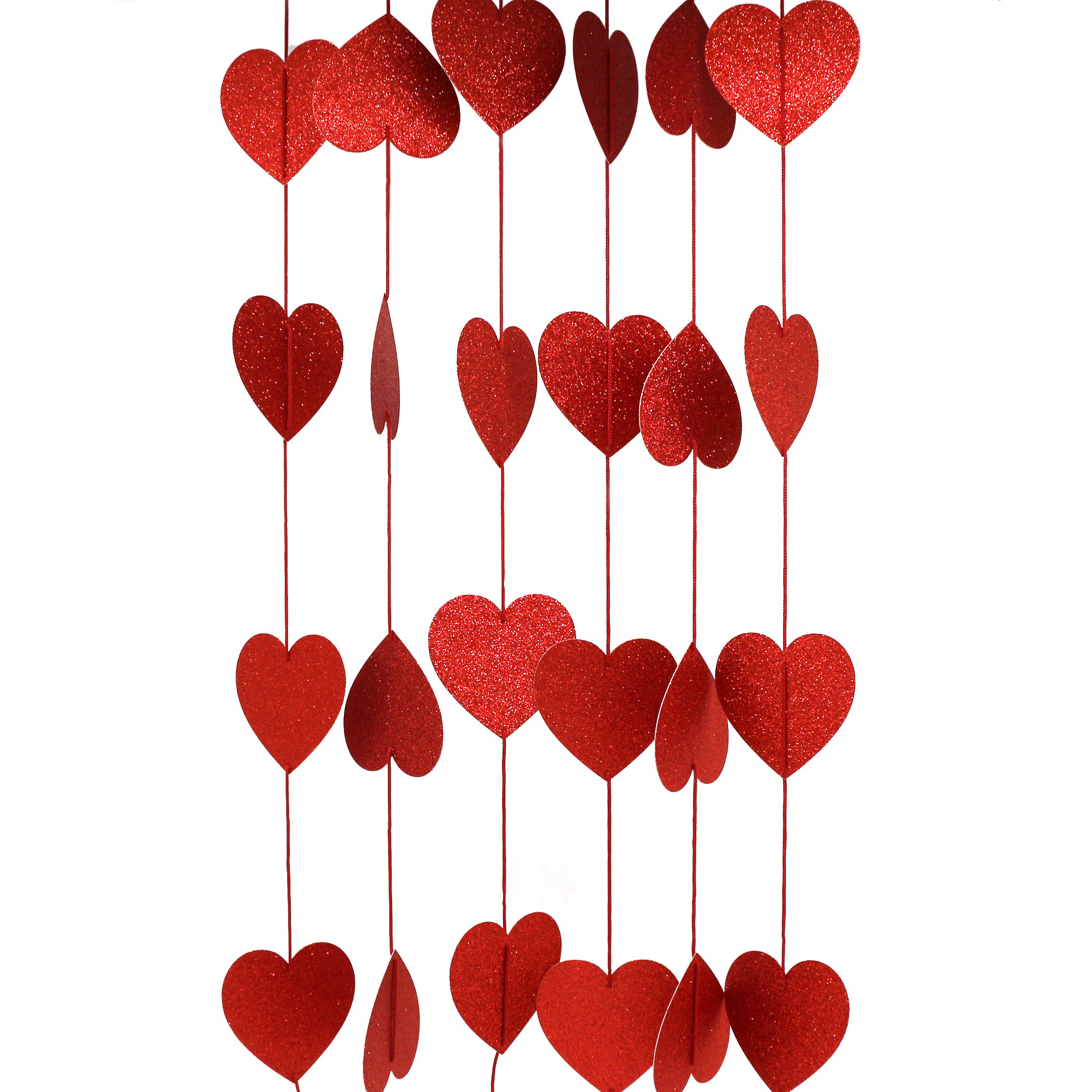 CVHOMEDECO. Glittered Paper Heart Shape String Garland Hanging DΓ©cor for Wedding Birthday Party Festival Home Background Decorative, 8.2 feet, Pack of 2 PCS (Red)