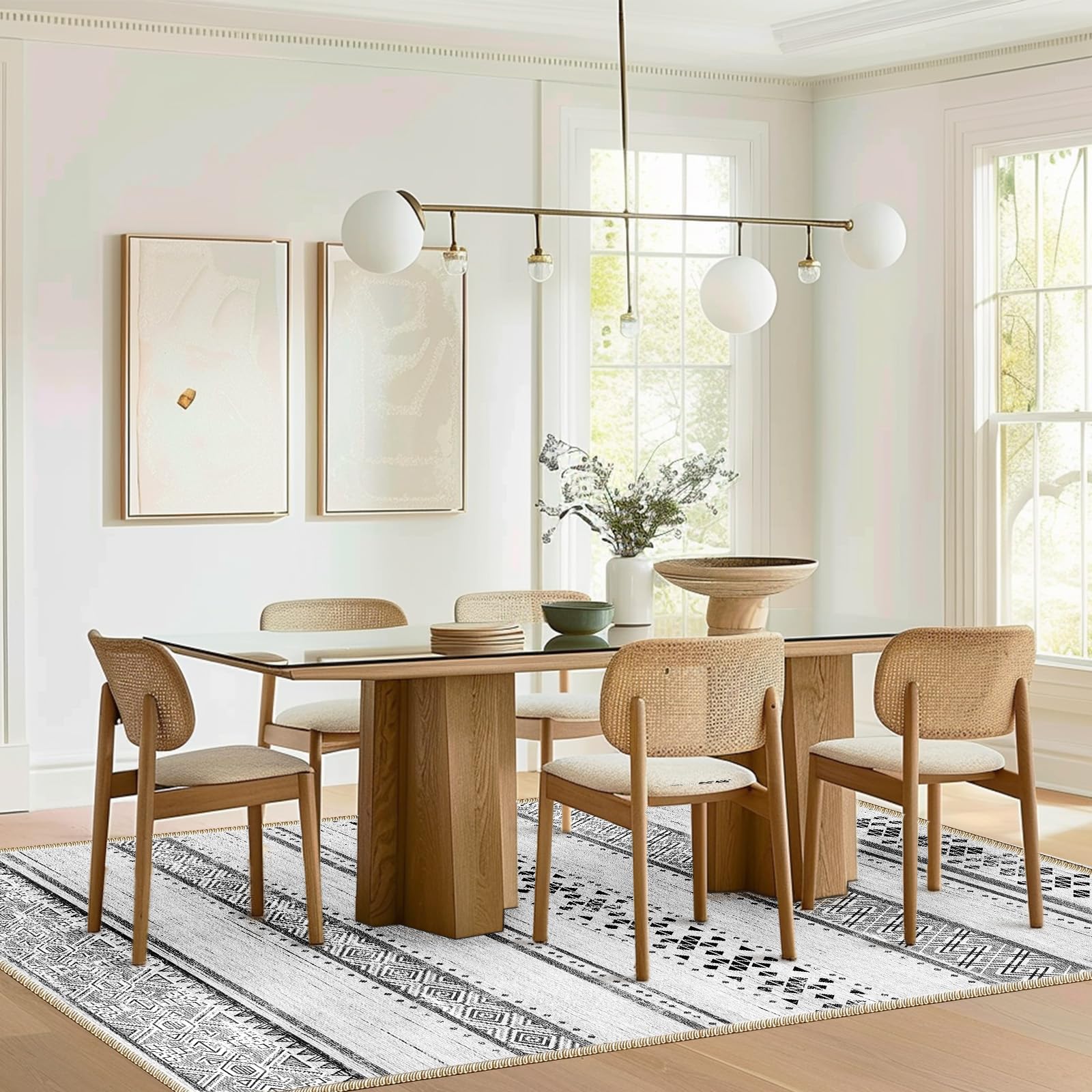 BESTSWEETIE 8x10 Area Rugs for Living Room Washable Moroccan Farmhouse Neutral Geometric Low Pile Non-Slip Soft Print Pattern Rug for Bedroom Kitchen Dining Room Entryway Grey/Black/Navy