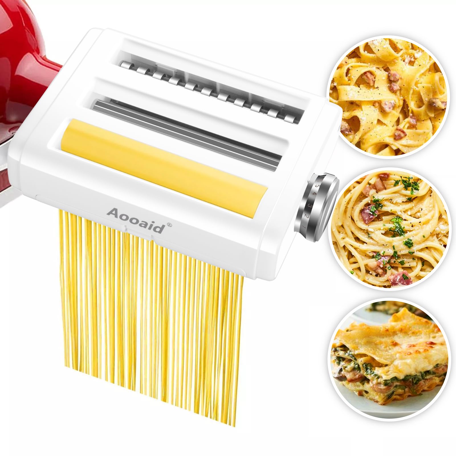 Pasta Maker Attachment for ALL KitchenAid Stand Mixers,Noodle Maker Kitchen Aid Mixer Accessories 3-in-1 Including Dough Roller Spaghetti Fettuccine Cutter and Cleaning Brush - Pasta Roller and Cutter