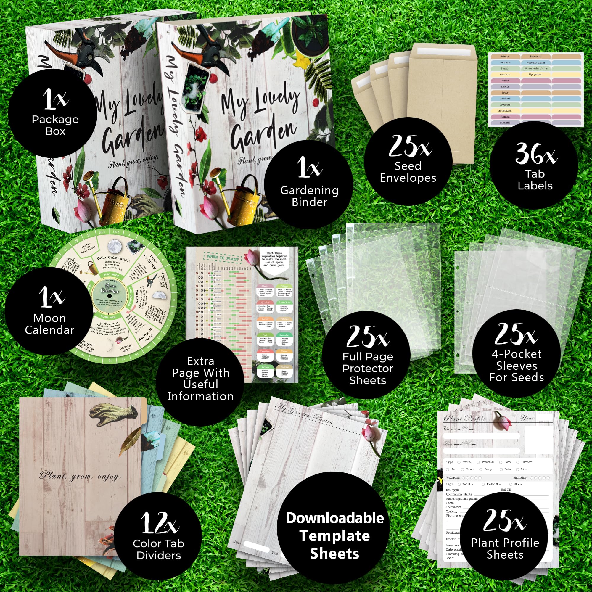 Garden Journal, 3 Ring Full Page 8.5x11" Binder. Seed Packet Organizer Kit, Perfect Planner & Almanac & Notebook for Gardeners, Ideal Gift for Farmers and Garden Enthusiasts (Gardening Binder with Calendar)