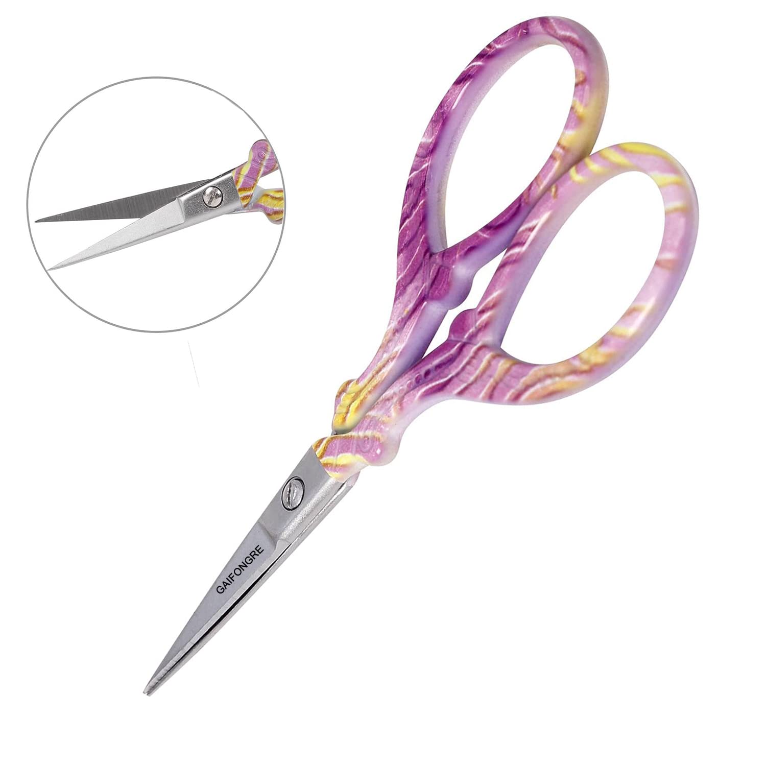 GAIFONGRE 3.6 inch Small Precision Scissors, Sewing scissors with leather sheath cover,Small Stainless Steel craft tools,sewing supplies,Needlework Threading Shears , color Purple