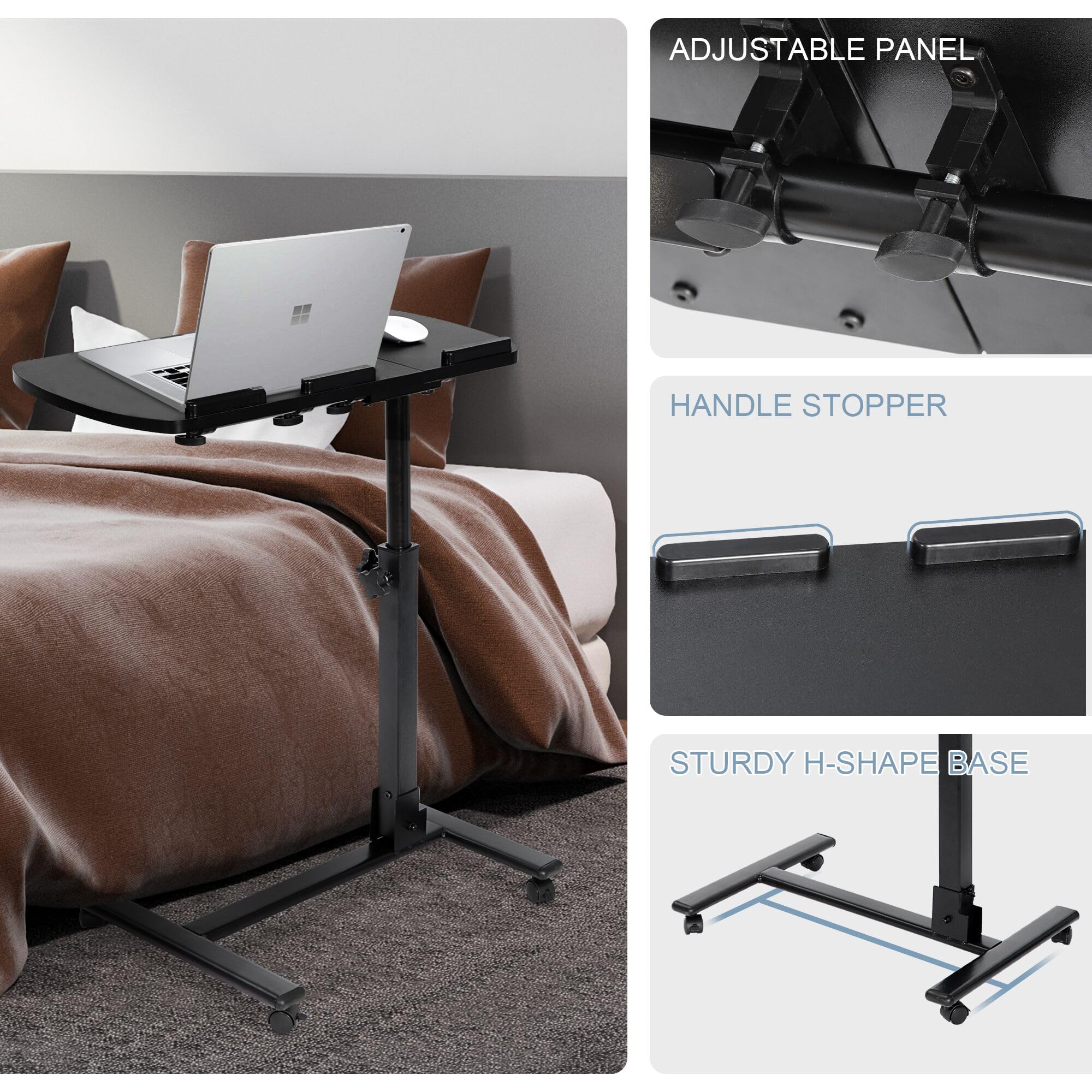 F2C Portable Adjustable Height 360° Swivel Laptop Desk PC Computer Mobile Notebook Laptop Stand Rolling Table Desk Cart Tiltable with Wheels Casters& Mouse Pad Table (360° Swivel Rolling-Black)