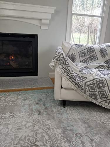InfuseZen Bohemian Style Turkish Throw Blanket, Tribal Print Lightweight Throw, 100% Cotton Blanket for a Sofa or Partial Bed Cover, Thin Boho Turkish Throw (Charcoal)
