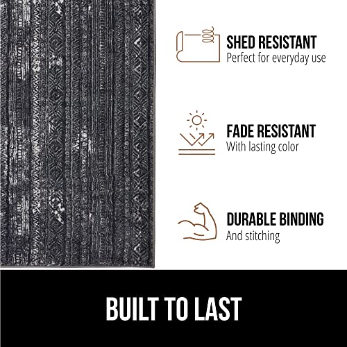 Gorilla Grip Soft Abstract Area Rug, Slip-Resistant Rubber Backing, Boho Modern Rugs, Low Profile Design, Resists Shedding and Fading, Home Décor for Living Room, Bedroom, 2.3 x 3.3, Charcoal Ivory