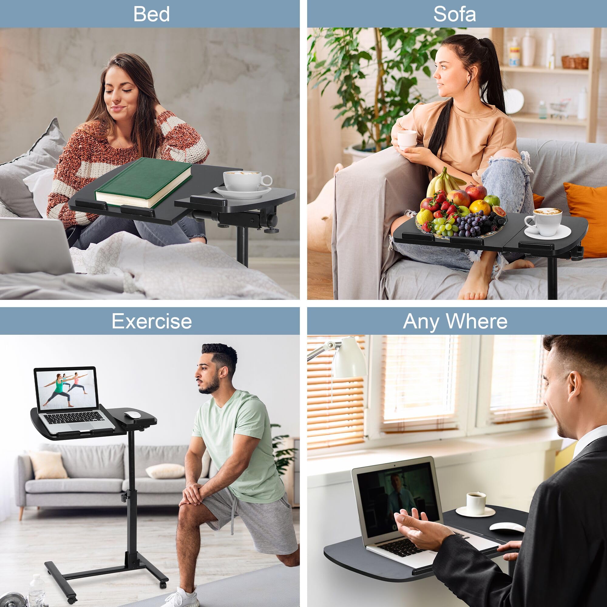 F2C Portable Adjustable Height 360° Swivel Laptop Desk PC Computer Mobile Notebook Laptop Stand Rolling Table Desk Cart Tiltable with Wheels Casters& Mouse Pad Table (360° Swivel Rolling-Black)