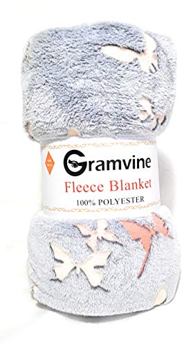 GramVine Glow in Dark Throw Blanket Butterfly Pattern All Season Fleece Blanket Soft Warm Bed Couch Blanket Perfect Gifting for Kids Adults