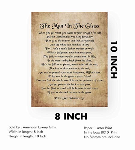 Peter Dale Wimbrow Sr.-"The Man In The Glass"- Inspirational Poem Page Print- 8 x 10" Poetic Wall Art. Distressed Parchment Print-Ready To Frame. Home-Office-Study Decor. Great Gift for Poetry Fans!