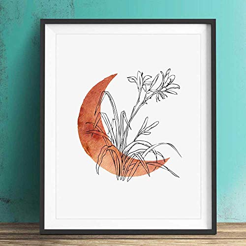 Terracotta Sun and Moon Print, Flower Sun, Minimal Wall Art, Boho Decor, Abstract Moon, Flower Line Print, Sunset Art, Set of 2 Prints - 8x10 inch - No Frame