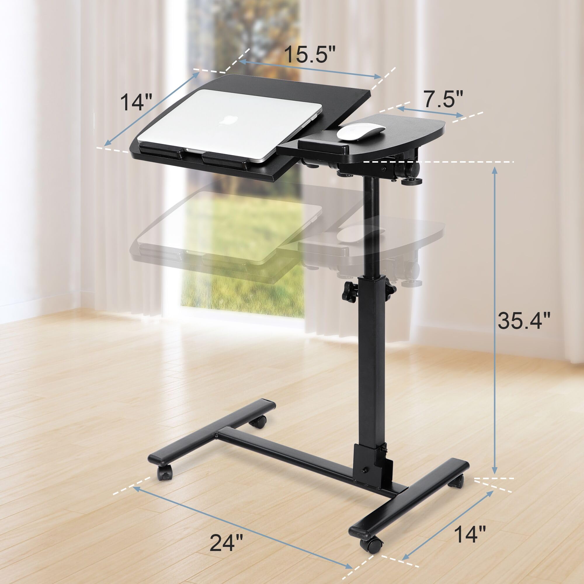 F2C Portable Adjustable Height 360° Swivel Laptop Desk PC Computer Mobile Notebook Laptop Stand Rolling Table Desk Cart Tiltable with Wheels Casters& Mouse Pad Table (360° Swivel Rolling-Black)