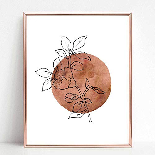 Terracotta Sun and Moon Print, Flower Sun, Minimal Wall Art, Boho Decor, Abstract Moon, Flower Line Print, Sunset Art, Set of 2 Prints - 8x10 inch - No Frame