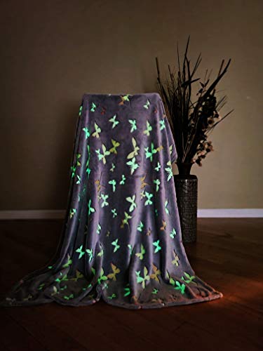 GramVine Glow in Dark Throw Blanket Butterfly Pattern All Season Fleece Blanket Soft Warm Bed Couch Blanket Perfect Gifting for Kids Adults