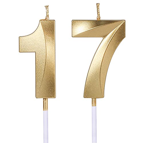 Gold 17th & 71st Birthday Candles for Cakes, Number 17 71 Glitter Candle Cake Topper for Party Anniversary Wedding Celebration Decoration