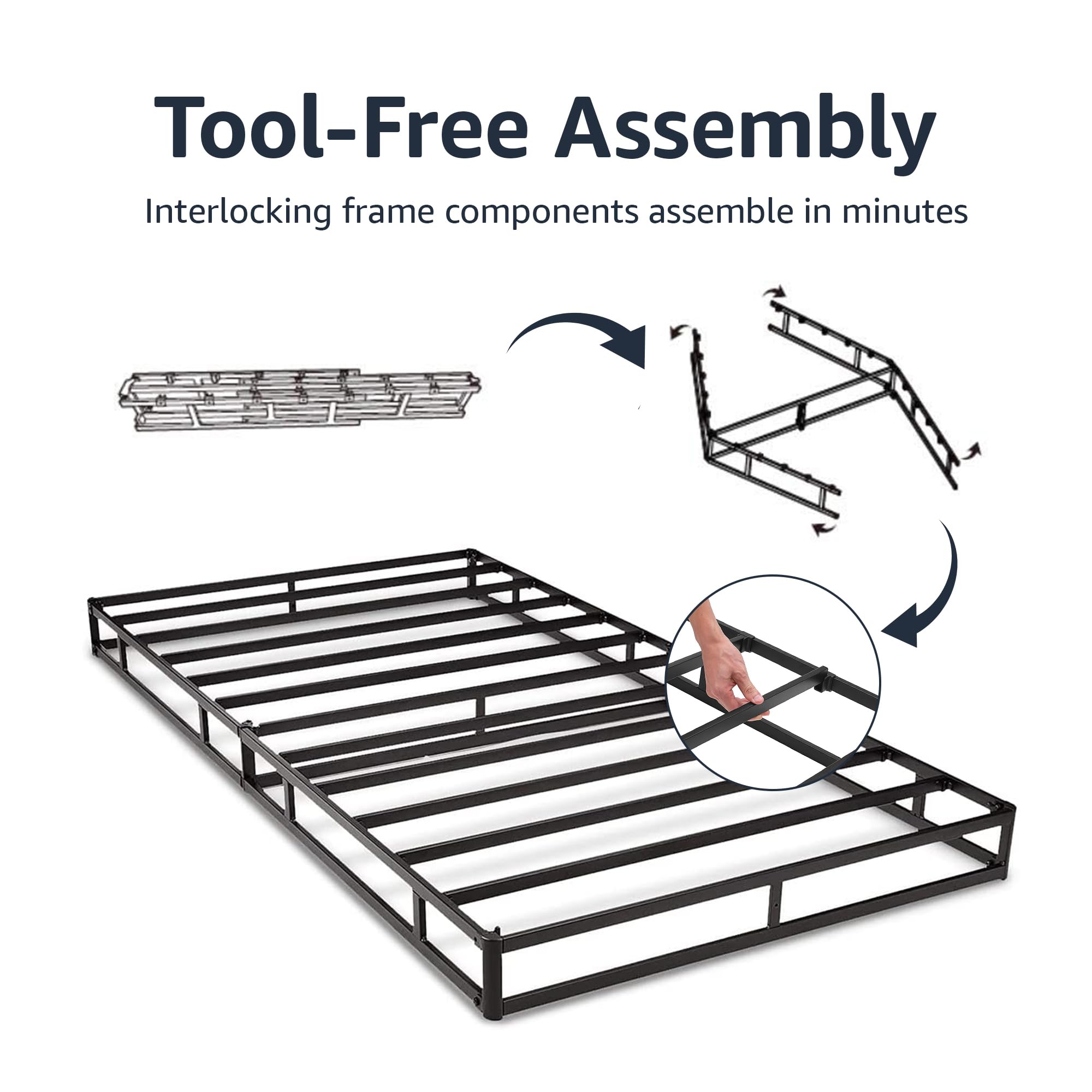 Amazon Basics Smart Box Spring Bed Base, 7-Inch Mattress Foundation - Queen Size, Tool-Free Easy Assembly