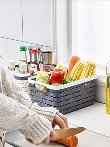 SOUJOY 5 Pack Classroom Storage Basket with Handles, Woven Plastic Organizing Bin, 9.1"L x 6.8''W x 4.5H'' Office Storage Organizer Bin for Pantry, School, Toy, Beauty Products