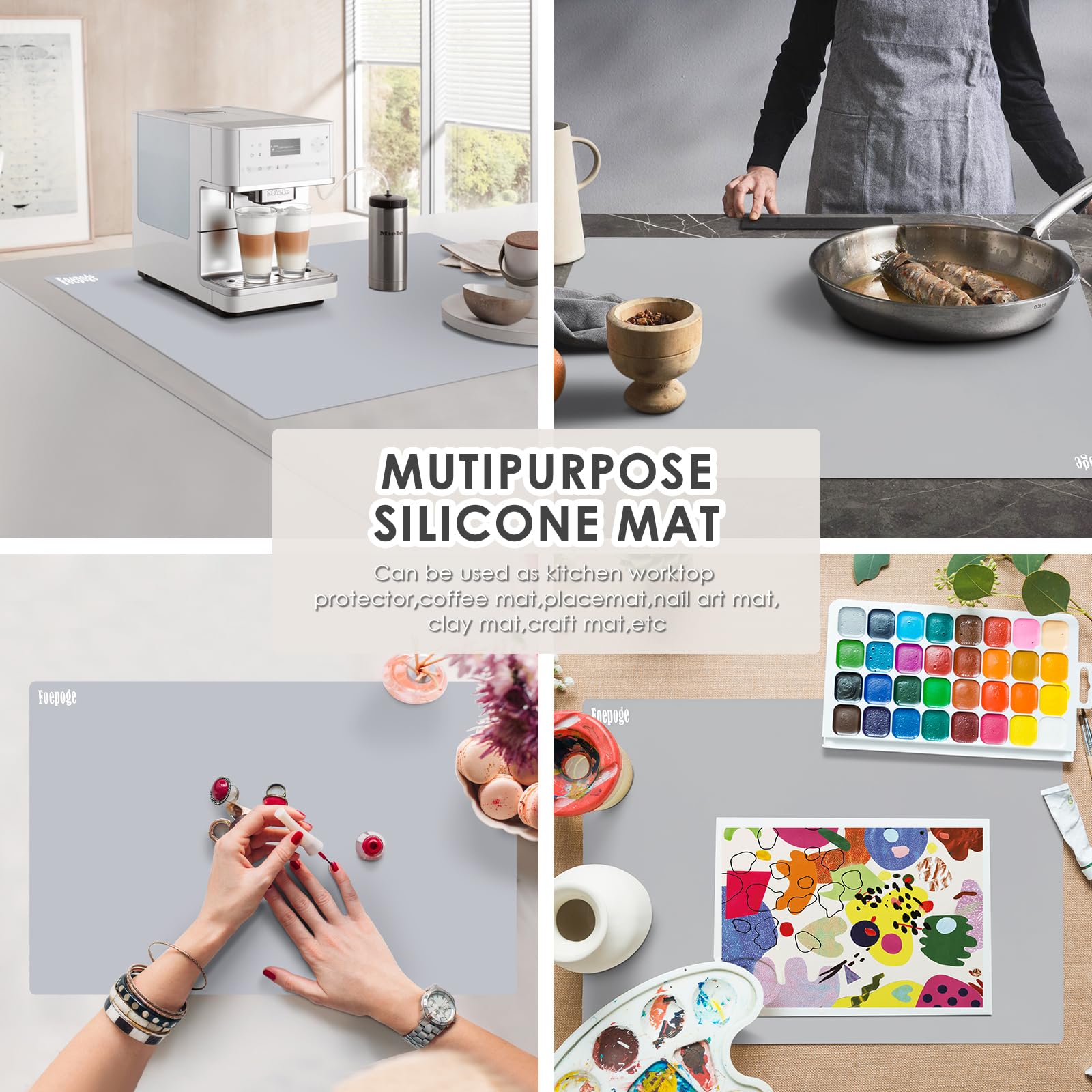 31.5" x 23.6" Extra Large Silicone Mat for Resin Casting, Crafts and Epoxy, Nonstick Silicone Sheet for Jewelry Casting Molds, Countertop Protector Mat Heat Resistant Placemats by Foepoge, Gray