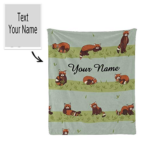 CUXWEOT Custom Blanket with Name Text,Personalized Cute Red Panda Super Soft Fleece Throw Blanket for Couch Sofa Bed (50 X 60 inches)
