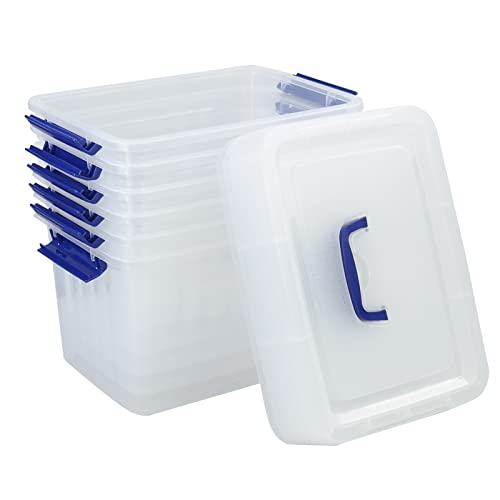 Morcte 10 L Plastic Lidded Storage Bin, Clear Storage Box, Pack of 6