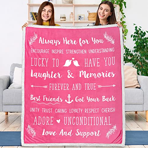 PAVILIA Best Friend Blanket for Women, Friendship Gift Blanket for BFF Besties, Soft Fleece Sherpa Throw Blanket, Birthday Gift for Best Friend, Soul Sister, Long Distance, Girl Friend (Pink)